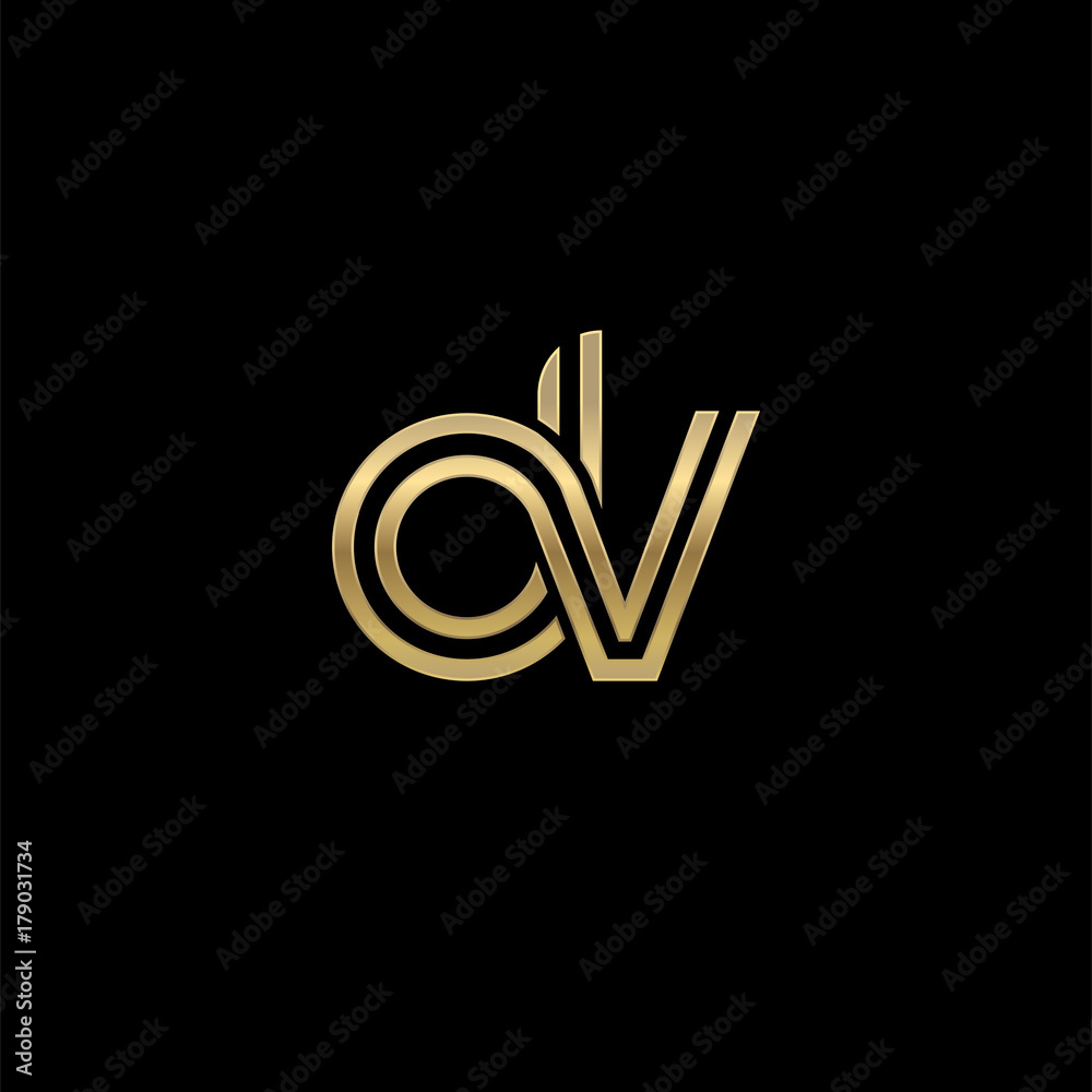 Initial lowercase letter dv, linked outline rounded logo, elegant ...