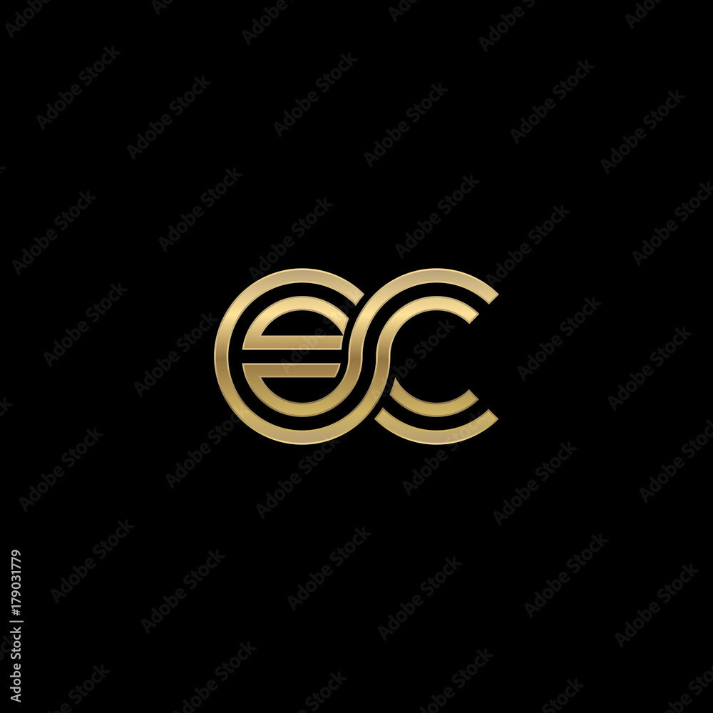 Initial lowercase letter ec, linked outline rounded logo, elegant ...