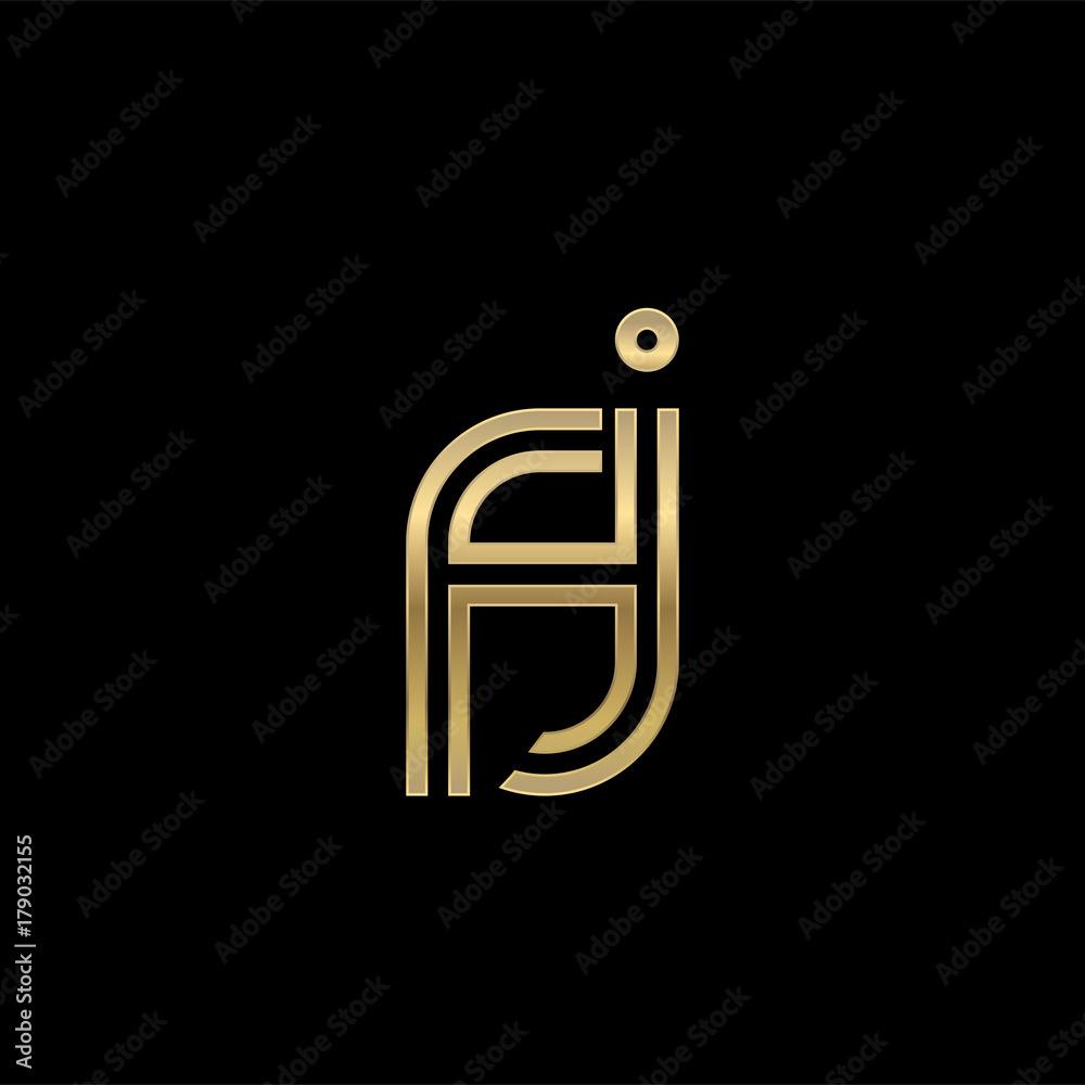 Initial lowercase letter fj, linked outline rounded logo, elegant ...