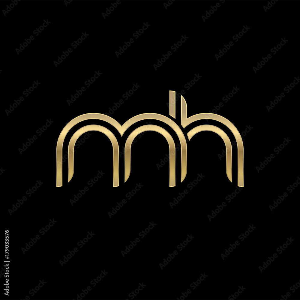 Initial lowercase letter mh, linked outline rounded logo, elegant ...
