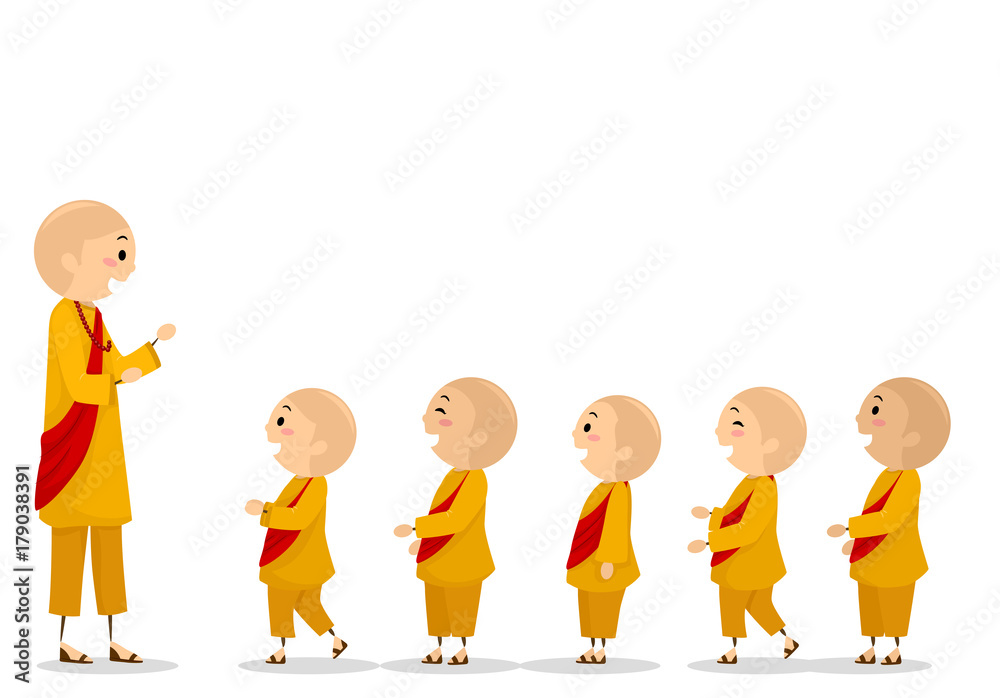 Stickman Kids Monk Line Boys Illustration Stock Vector | Adobe Stock