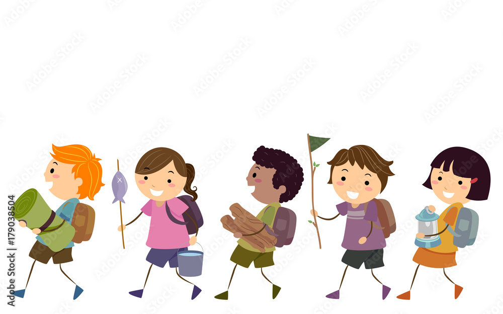 Stickman Kids Summer Camp Walk Illustration Stock Vector | Adobe Stock