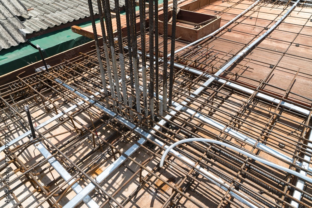 Steel rebar reinforcement in post tension slab concrete in civil ...