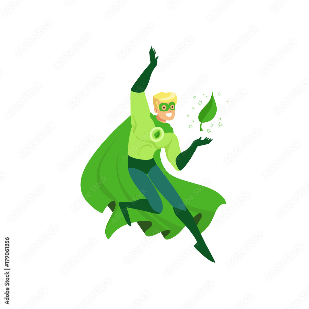 Cartoon character of eco superhero with powers in action Stock Vector ...