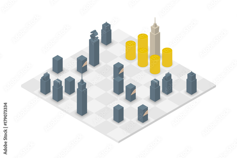 Business chess cube isometric 3d design set, Power of Money concept ...