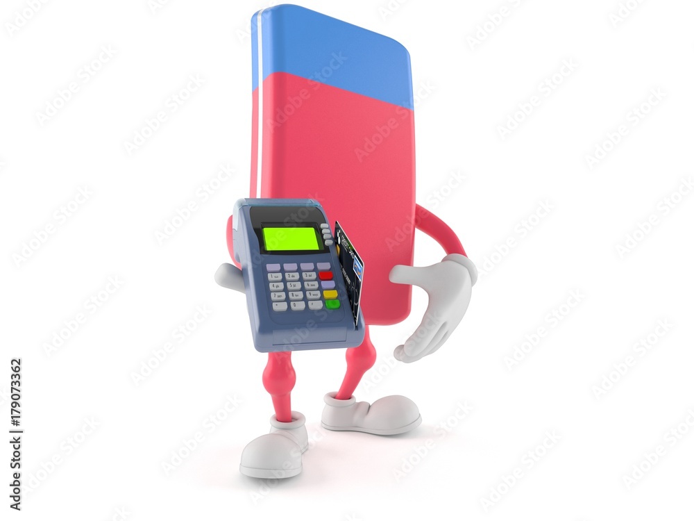 School rubber character holding credit card reader Stock Illustration ...