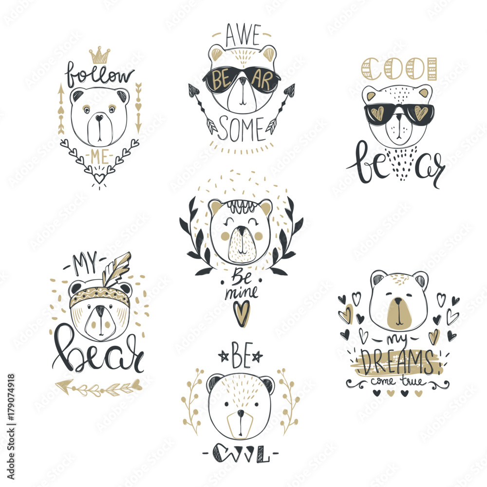 Big Vector collection with cute fashion bears. Stylish teddy bear set ...