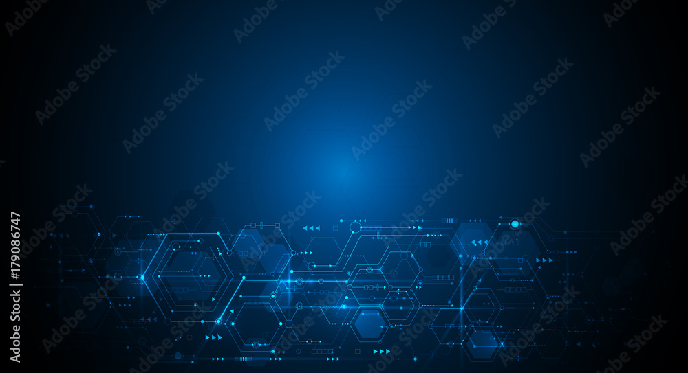 Vector illustration circuit board and hexagons background. Hi-tech digital technology and ...