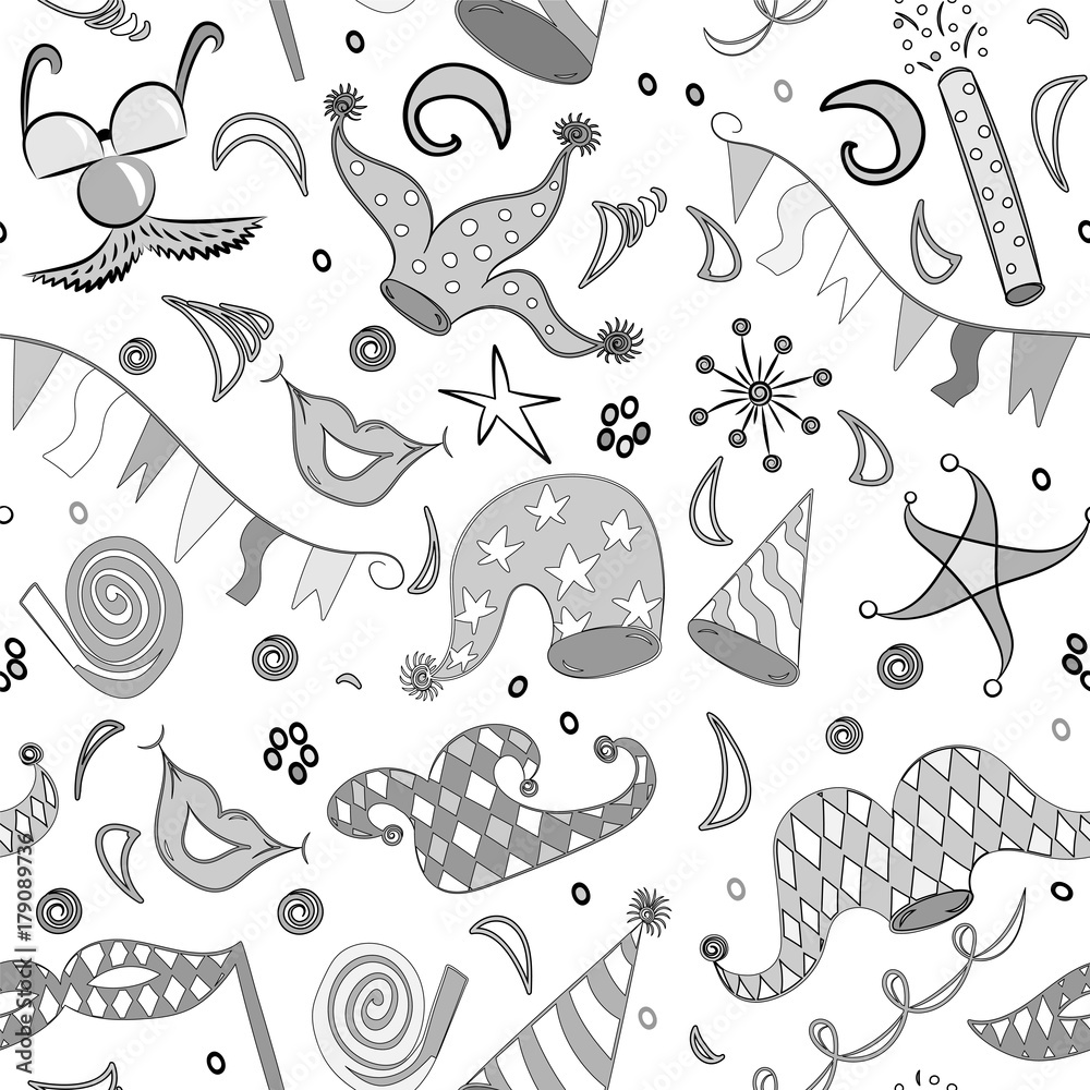 Seamless Pattern of Hand Drawn Party Symbols. Children Drawings of ...