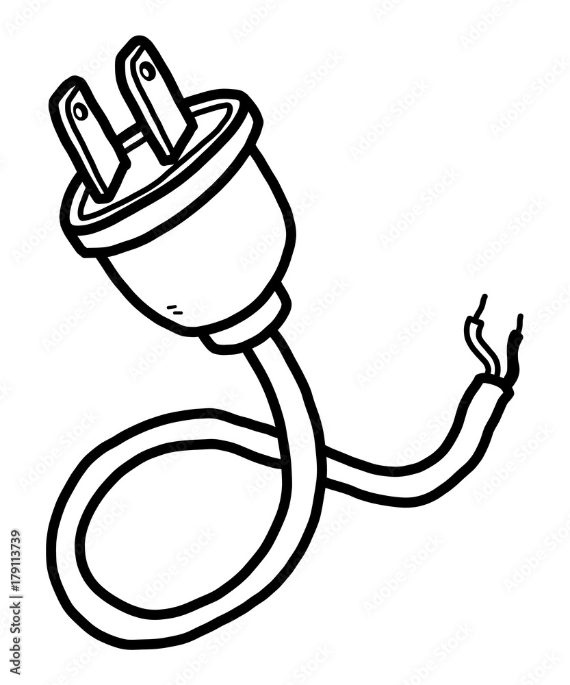 plug / cartoon vector and illustration, black and white, hand drawn ...