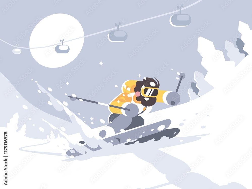 Skier skiing in ski resort Stock Vector | Adobe Stock