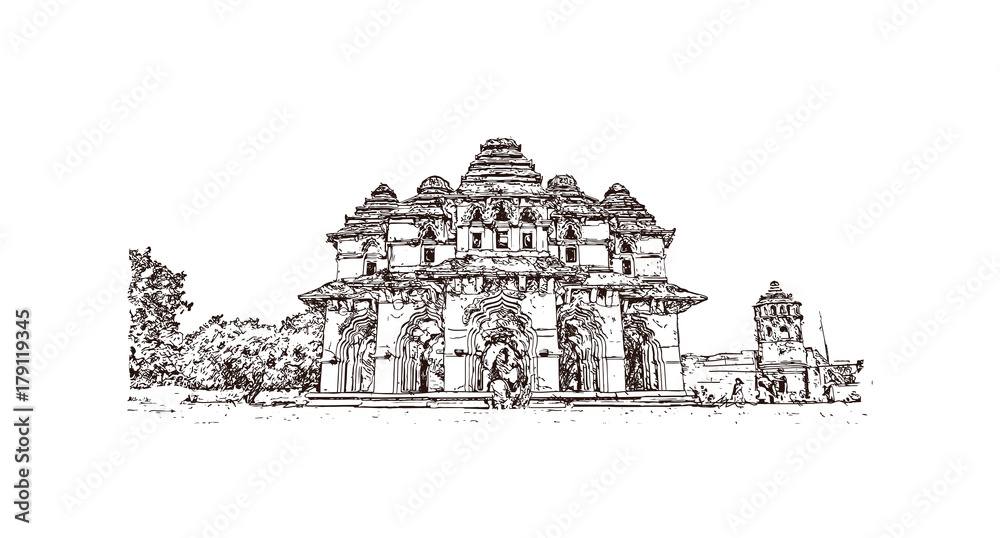 Sketch of Lotus Mahal Hampi Hampi, Karnataka, India in vector ...