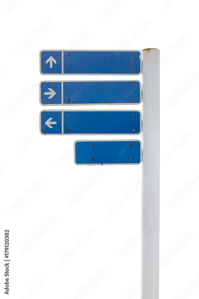 Traffic signs, road signs or guide post isolated on white background ...