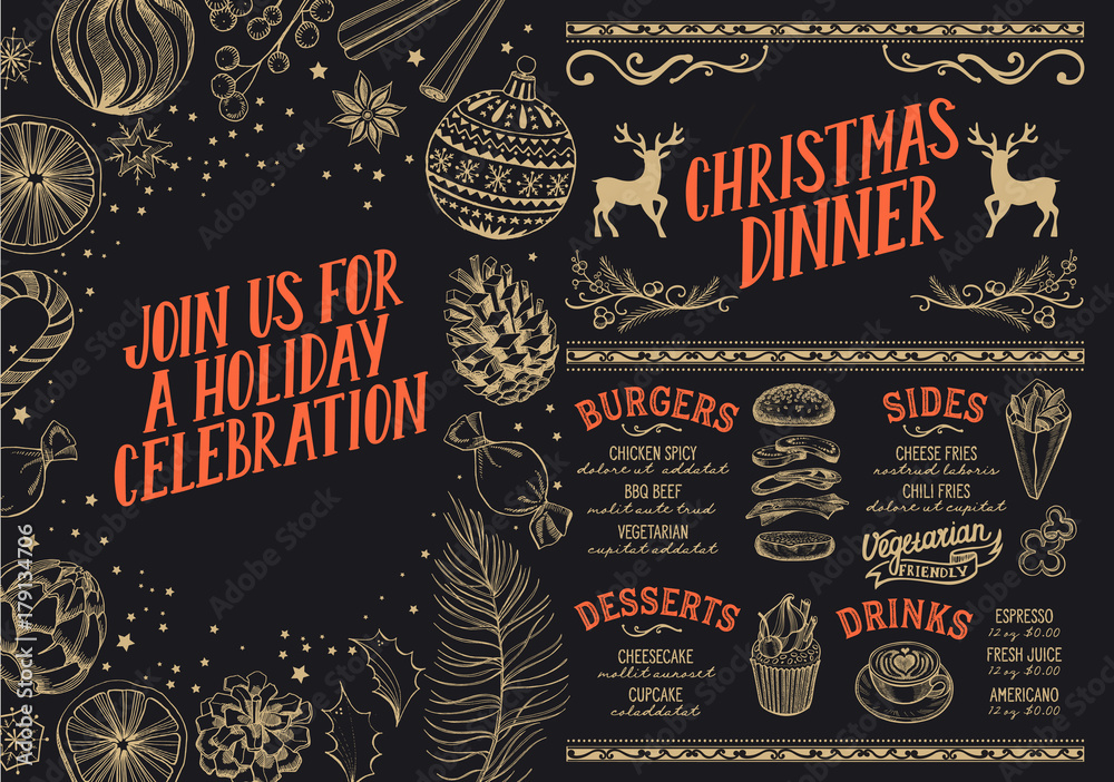 Christmas menu food template for restaurant. Stock Vector | Adobe Stock