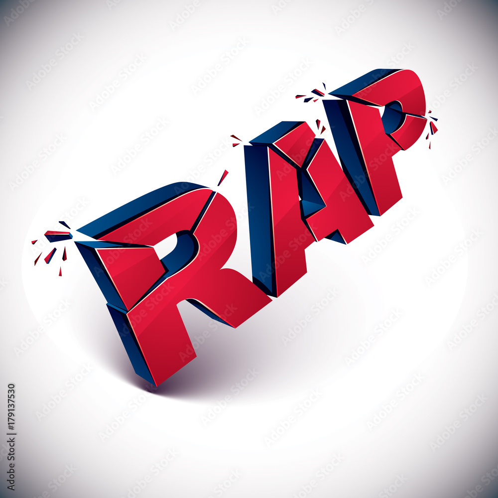 3d shattered red vector rap word created with refractions. Dimensional ...
