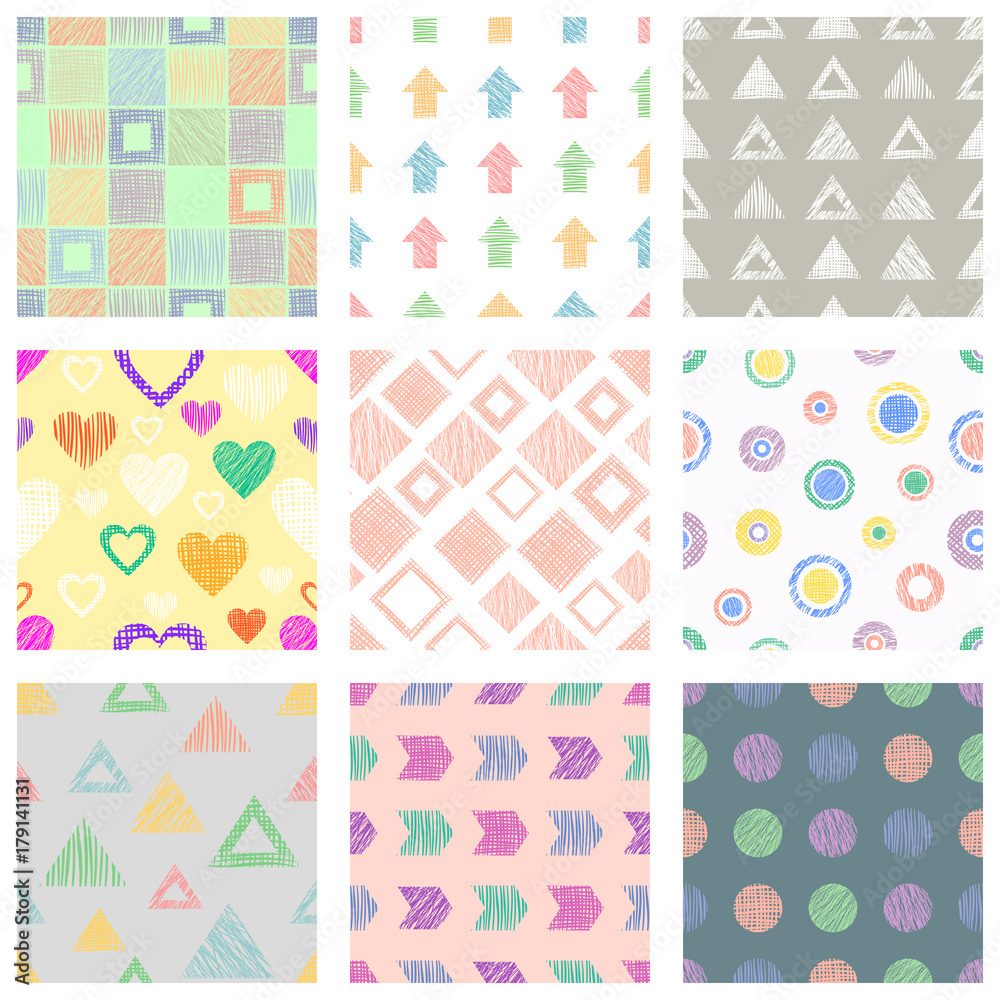 Set of seamless vector geometrical patterns with different geometric ...