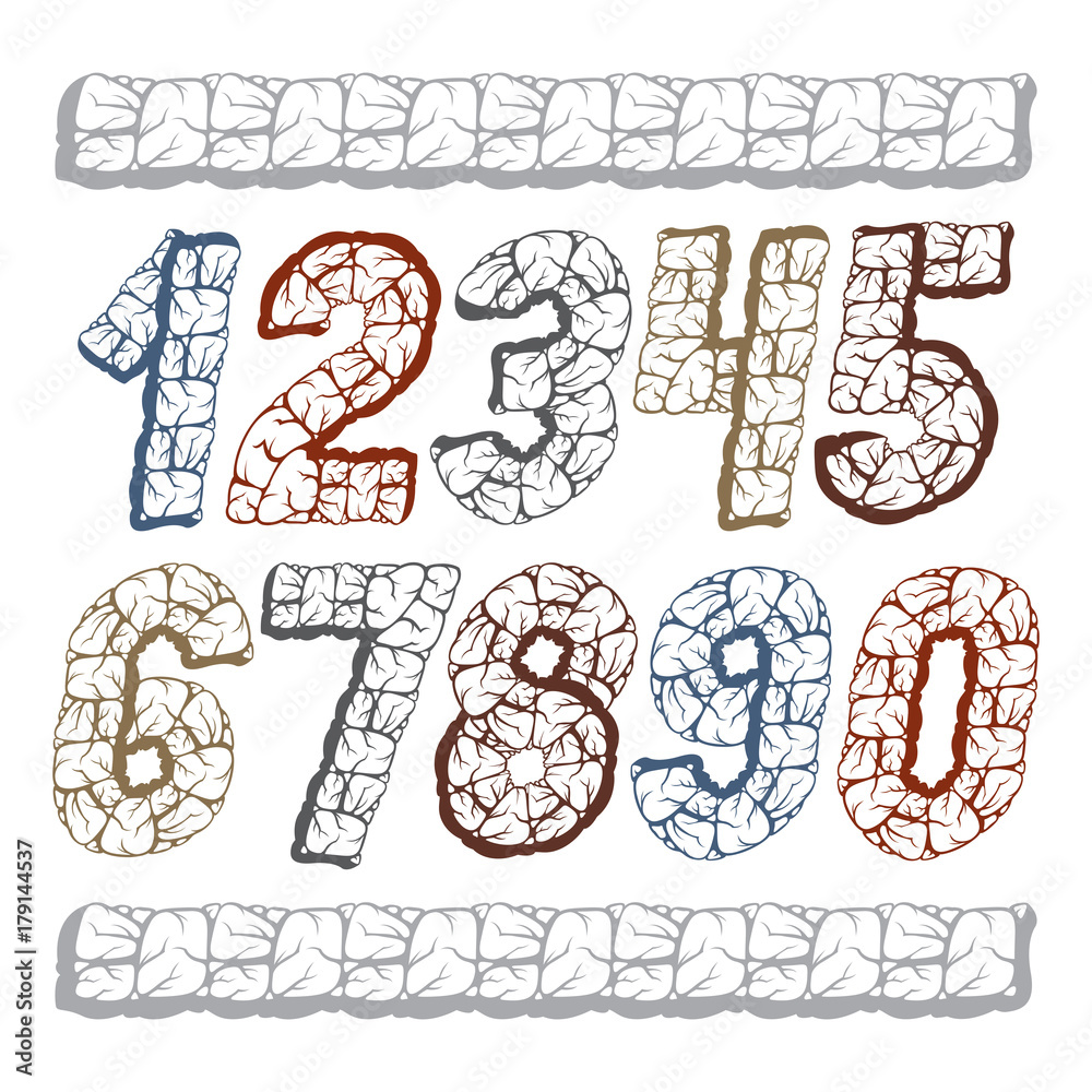 Set of stylish vector digits, modern numerals collection. Bold italic ...