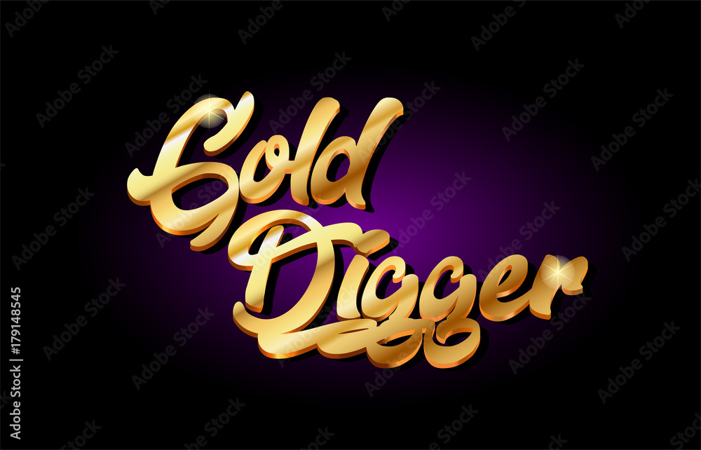 gold digger 3d gold golden text metal logo icon design handwritten ...