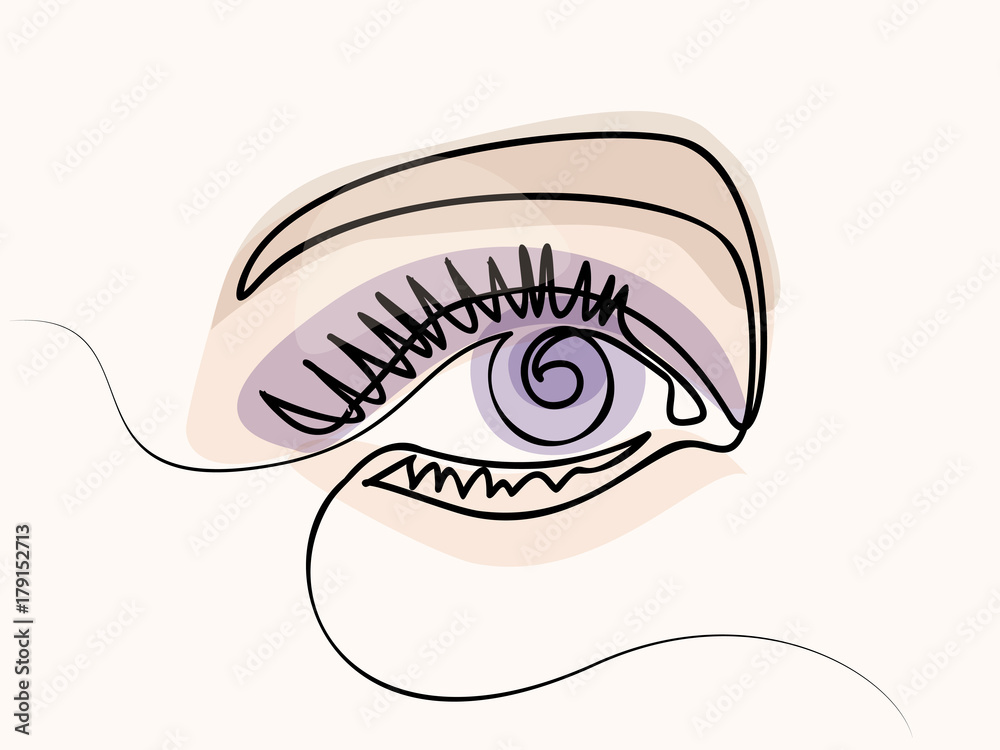 Continuous line drawing. Beautiful Woman's eye. Pastel soft color ...