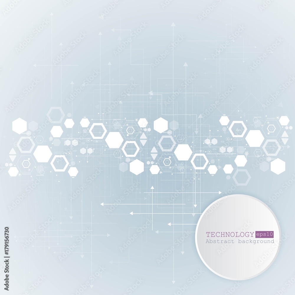 Abstract technological background with various technological elements ...