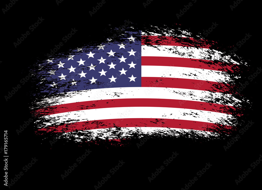 Vector flag of USA. Grunge texture on american flag on black background ...