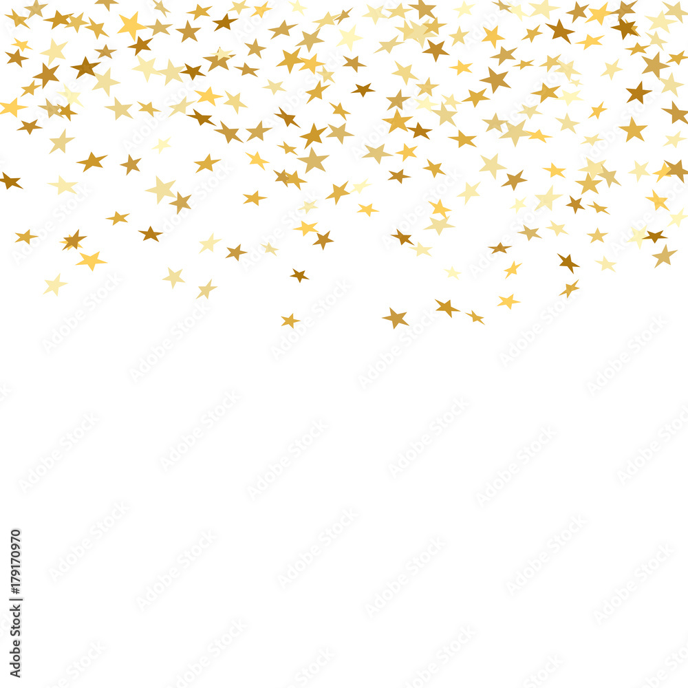 Gold stars falling confetti isolated on white background. Golden ...