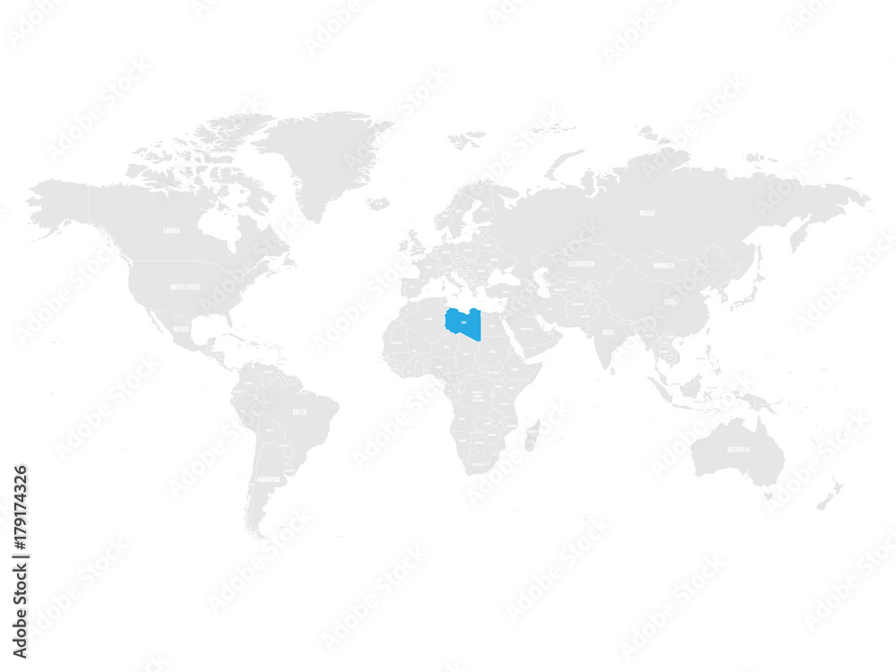 Libya marked by blue in grey World political map. Vector illustration ...