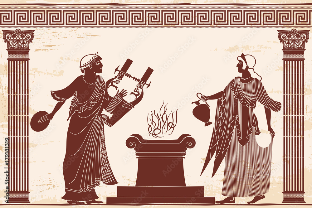 Ancient Greek goddess Aphrodite with a pitcher and god of marriage ...