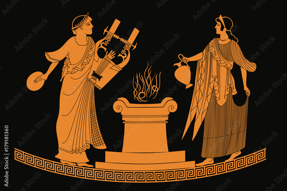 Ancient Greek goddess Aphrodite with a pitcher and god of marriage ...