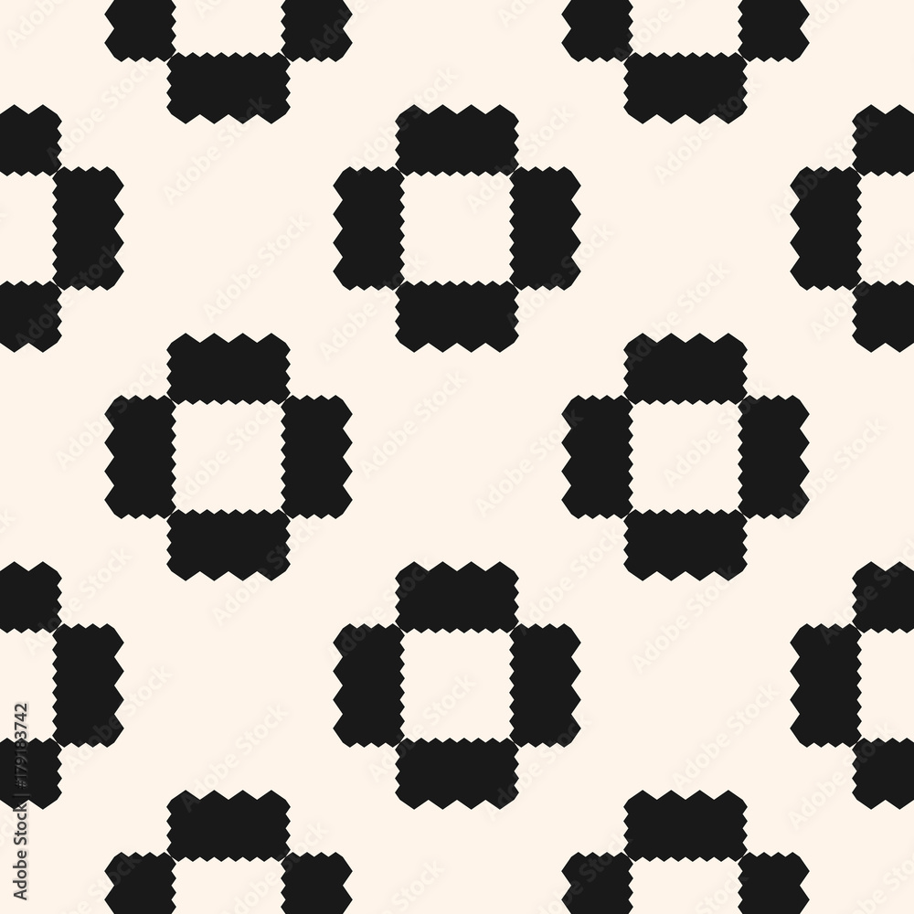Vector geometric ornament pattern with jagged shapes, squares, repeat ...