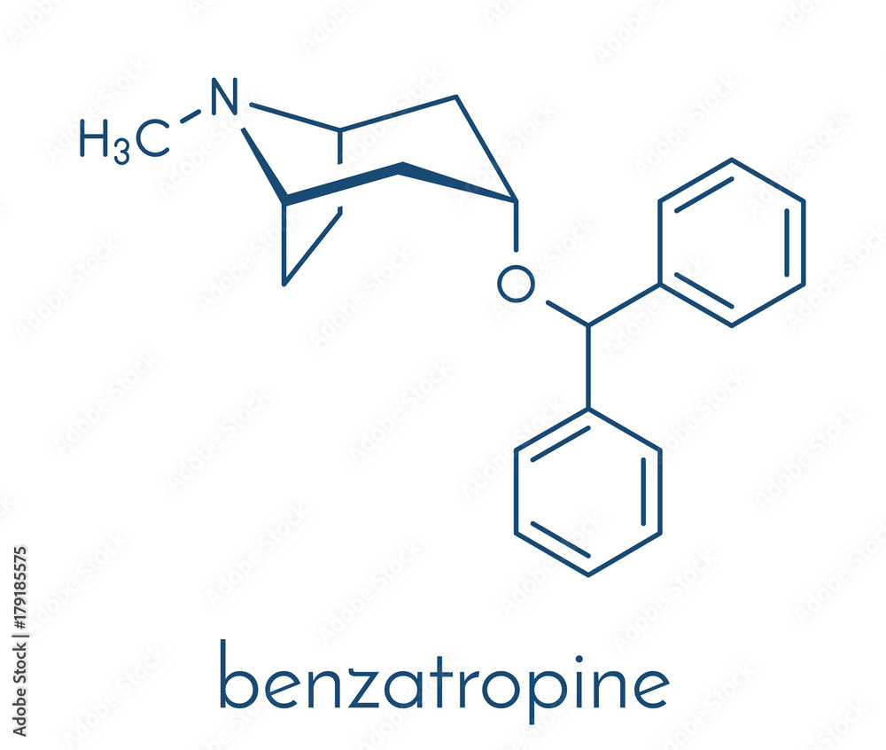 Benzatropine (benztropine) anticholinergic drug molecule. Used in ...