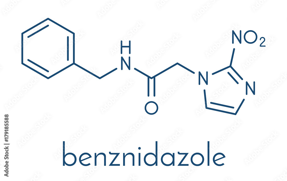 Benznidazole antiparasitic drug molecule. Used in treatment of Chagas ...