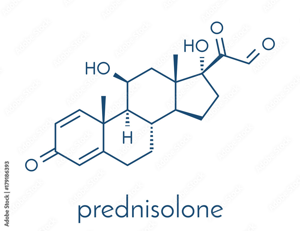 Prednisolone corticosteroid drug molecule. Skeletal formula. Stock ...