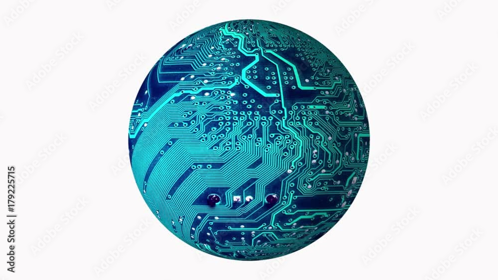 circuit board sphere rotation isolated on white background, concept of ...