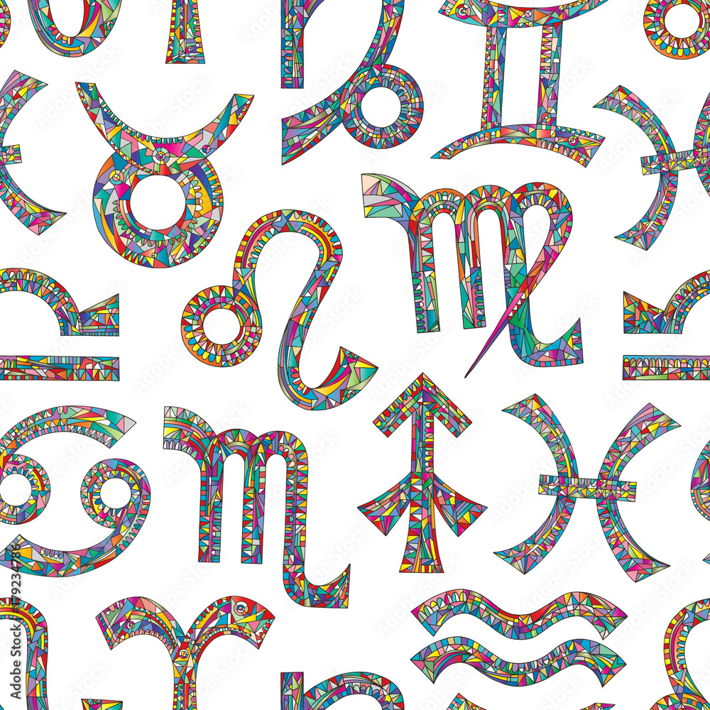 Zodiac signs seamless pattern. Horoscope magic symbols background. Hand ...