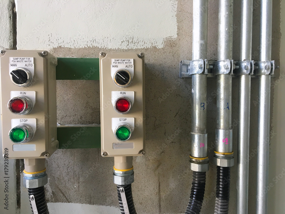 Electrical panel display and light bottom switch in heavy industrial ...