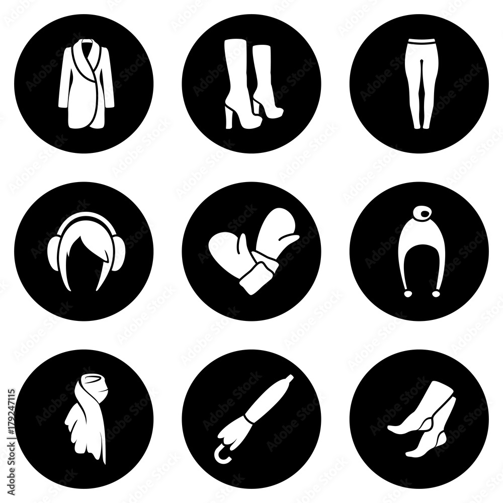 Set of simple icons on a theme women's clothing, vector, design ...