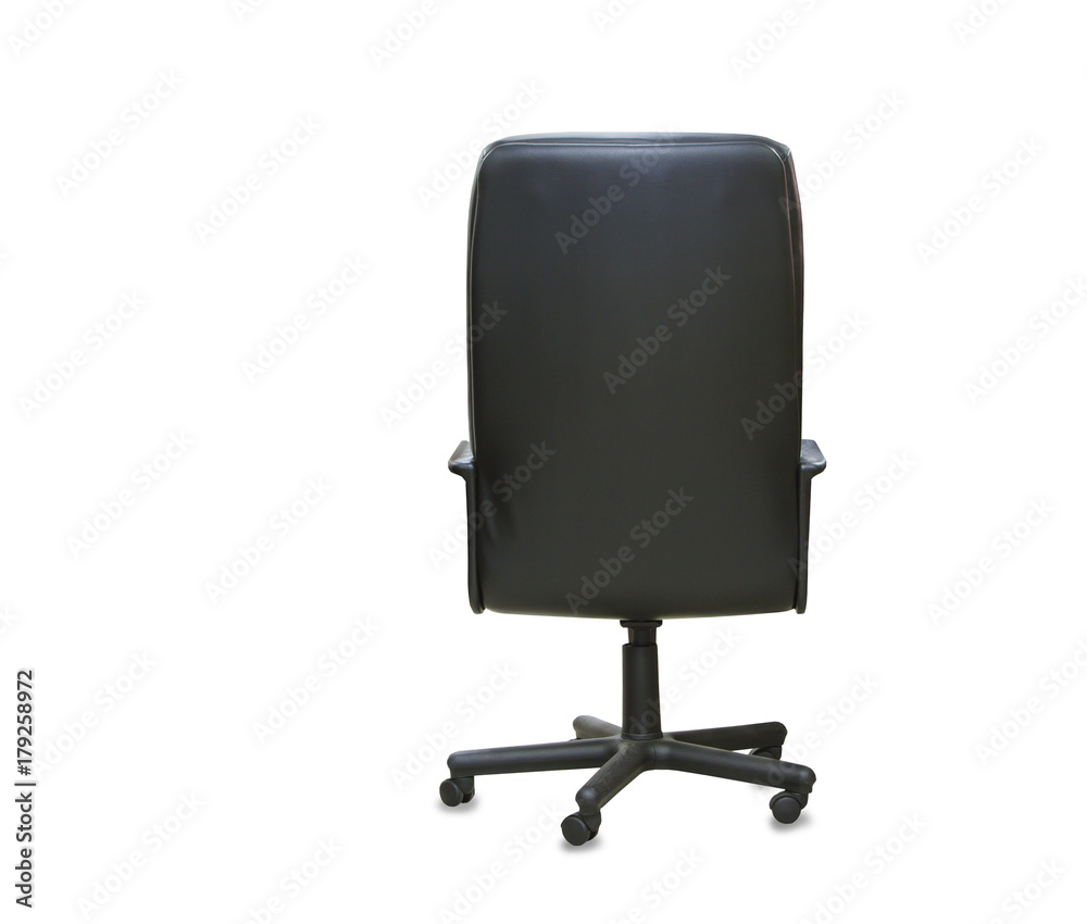 back view of modern office chair from black leather. Isolated Stock ...