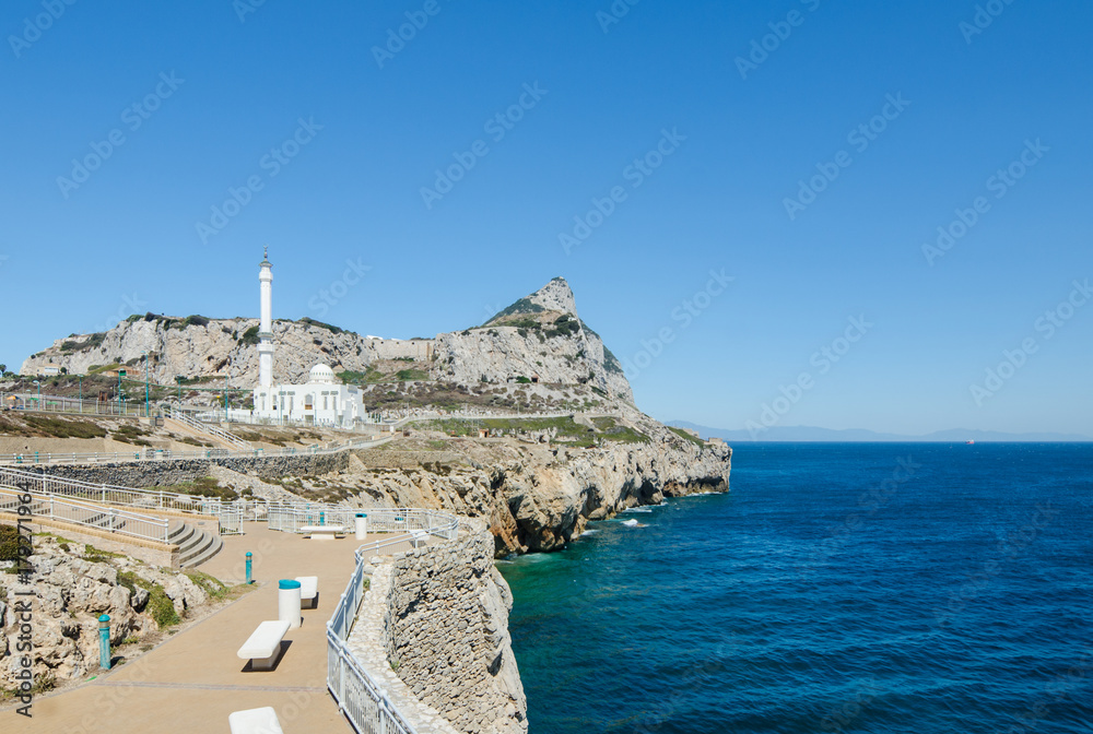 View of the rock of Gibraltar and the Ibrahim-al-Ibrahim Mosque (King ...