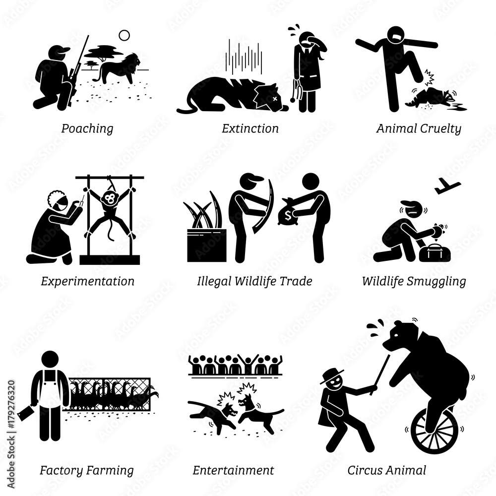 Animal Rights and Issues Stick Figure Pictogram Icons. Illustrations ...