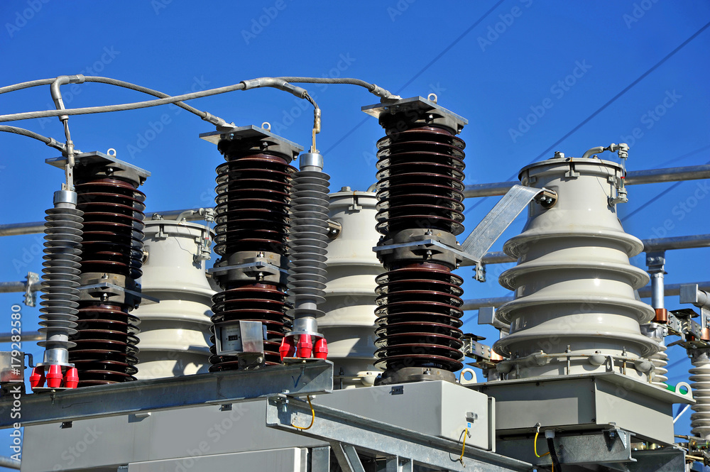 Part of high-voltage substation with switches and disconnectors Stock ...