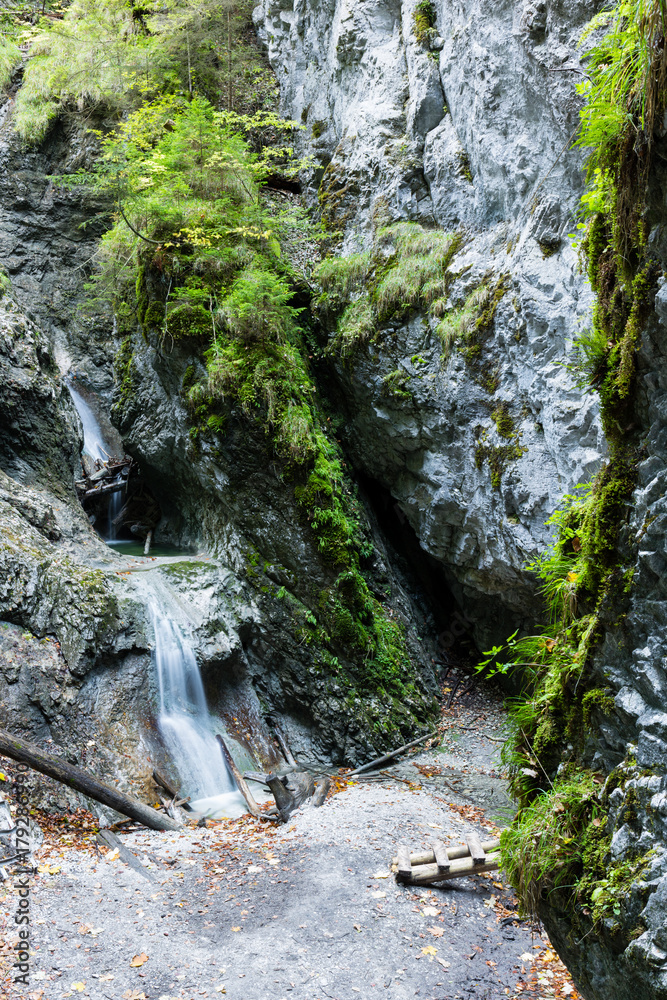 Sucha Bela gorge in Slovensky raj National park, Slovakia. Hikiing Path ...