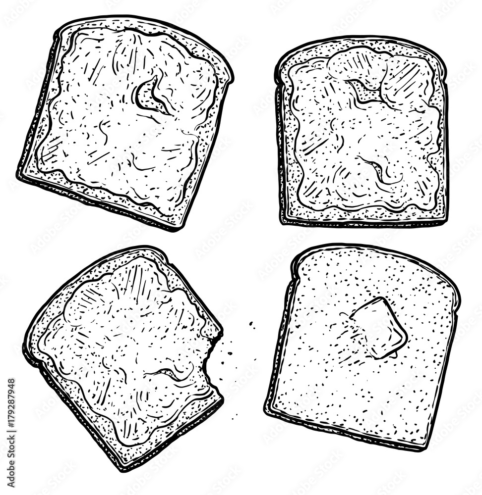 Toast illustration, drawing, engraving, ink, line art, vector Stock ...