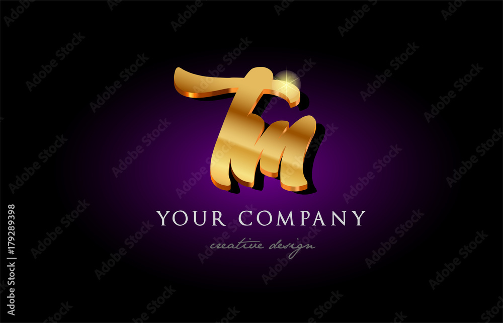 tm t m 3d gold golden alphabet letter metal logo icon design ...