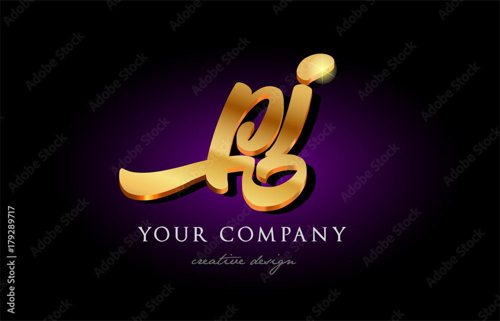 pj p j 3d gold golden alphabet letter metal logo icon design ...