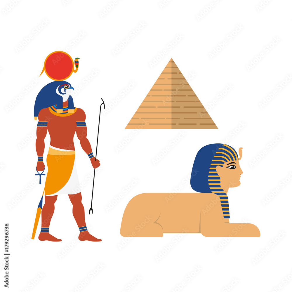 vector flat egypt mythical symbols set. sphinx - ancient creature with ...