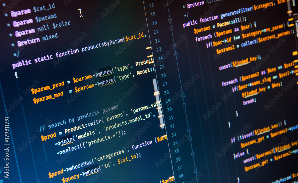 Php code on blue background in code editor Stock Photo | Adobe Stock