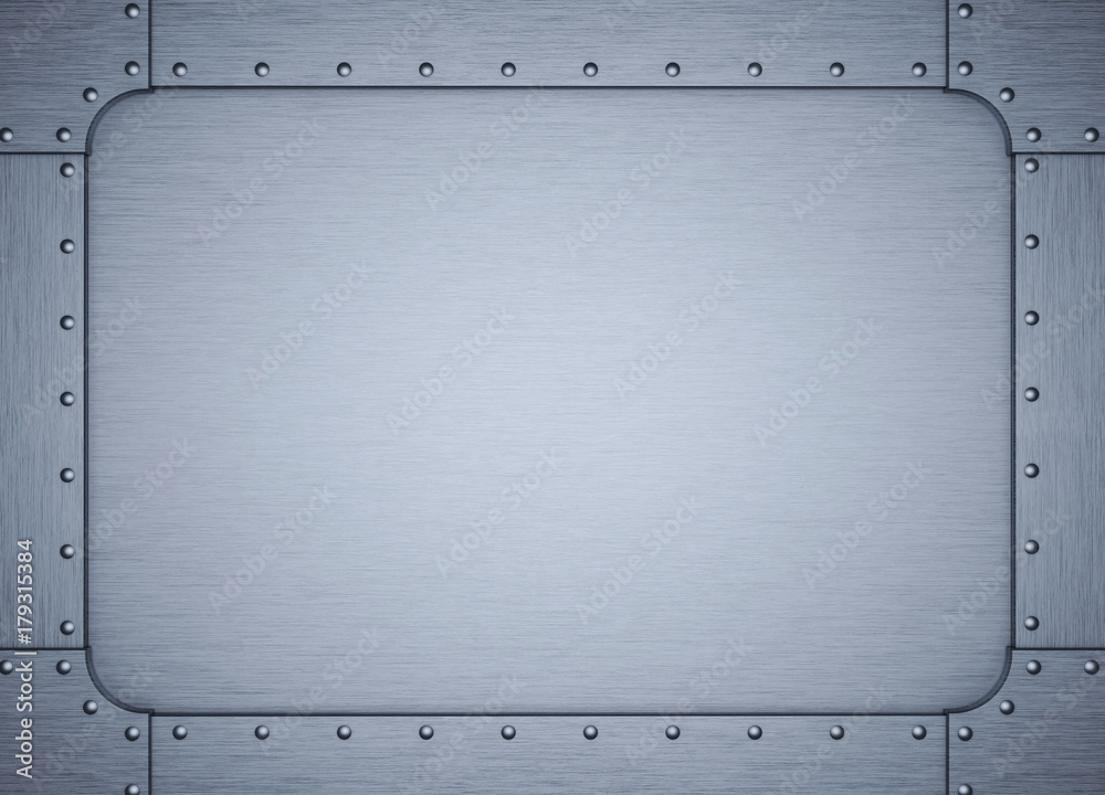Frame made of riveted iron. Background of polished metal. 3D rendering ...
