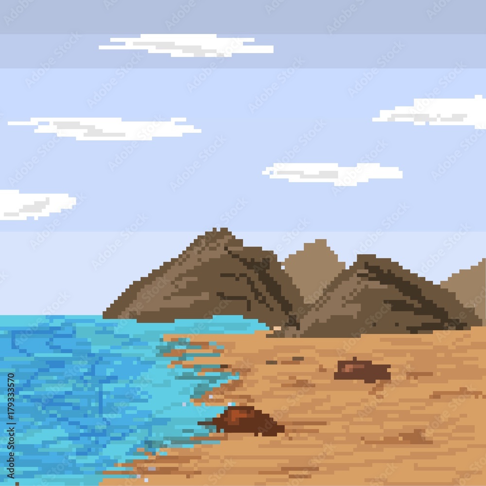 beach landscape pixel art Stock Illustration | Adobe Stock