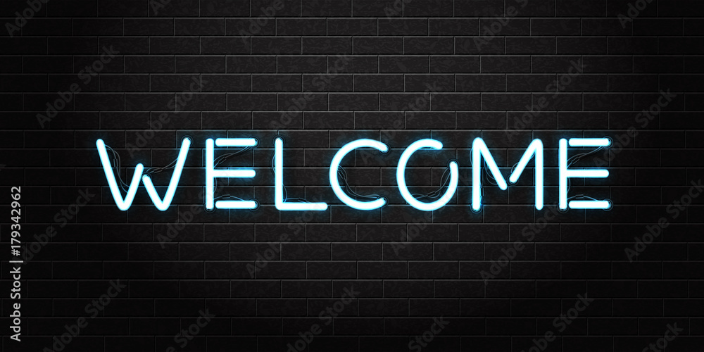 Vector realistic isolated neon lettering sign Welcome for decoration ...